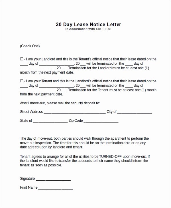  20 30 Day Move Out Notice To Tenant Dannybarrantes Template