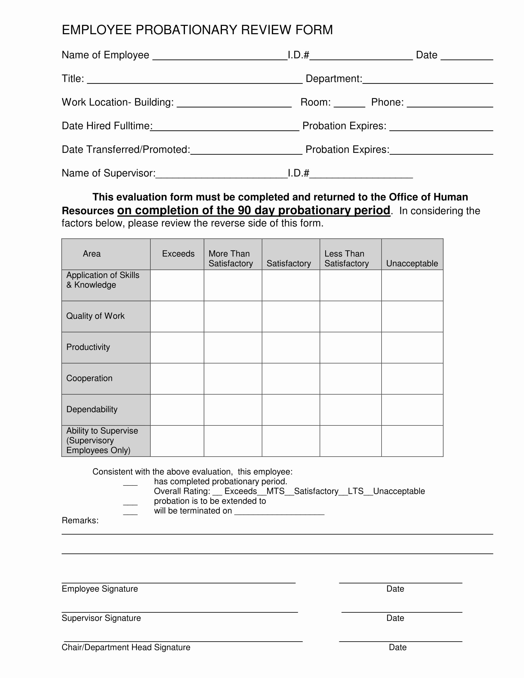  20 90 Day Probationary Period Form Dannybarrantes Template