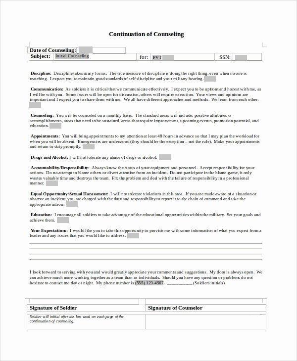  20 Army Initial Counseling Examples Dannybarrantes Template