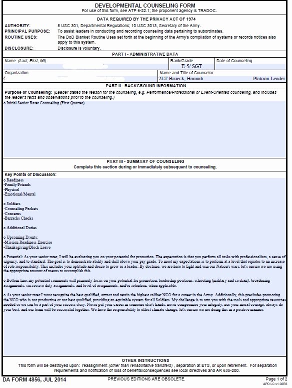 Army Initial Counseling Examples Army Military