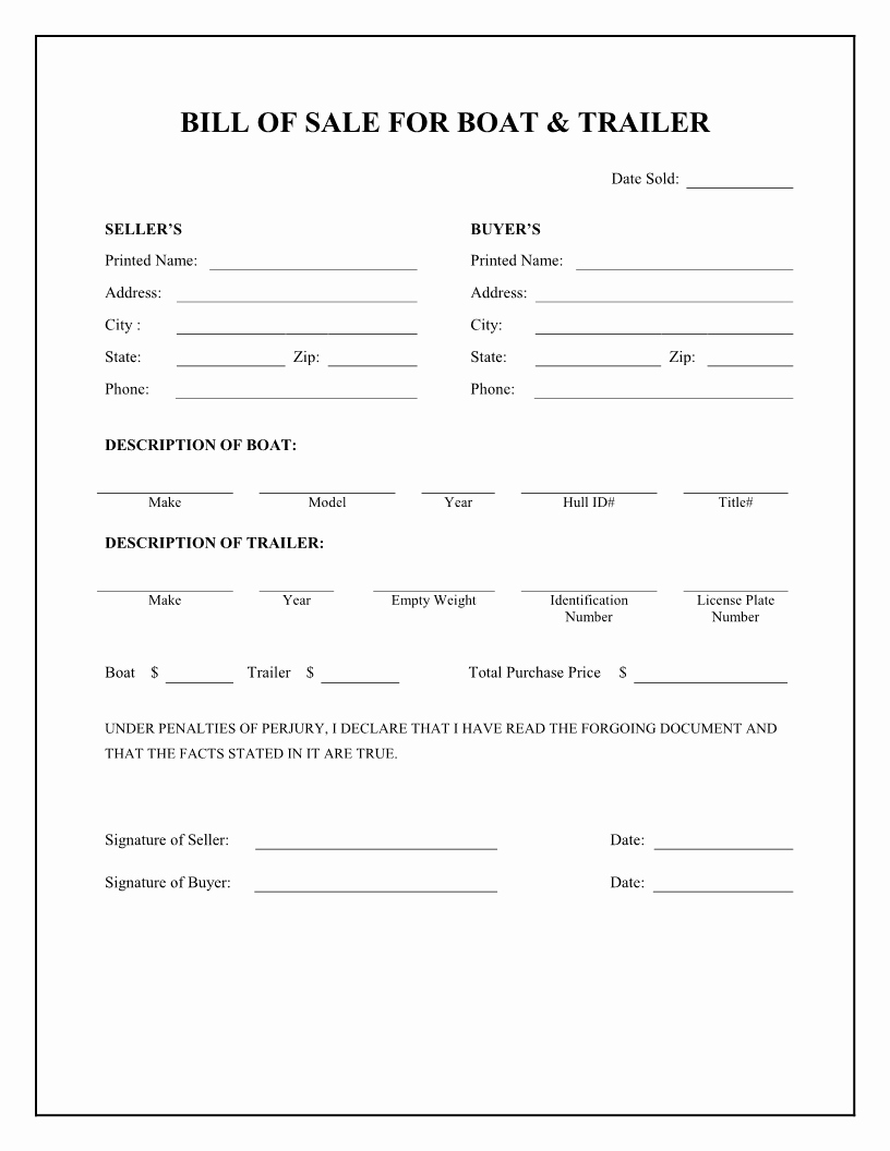  20 Boat Bill Of Sale Tn Dannybarrantes Template