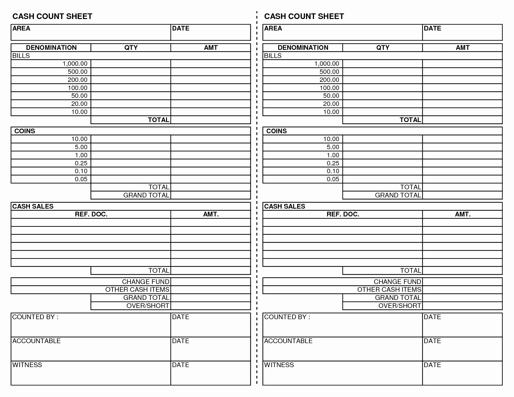  20 Cash Register Count Sheet Dannybarrantes Template