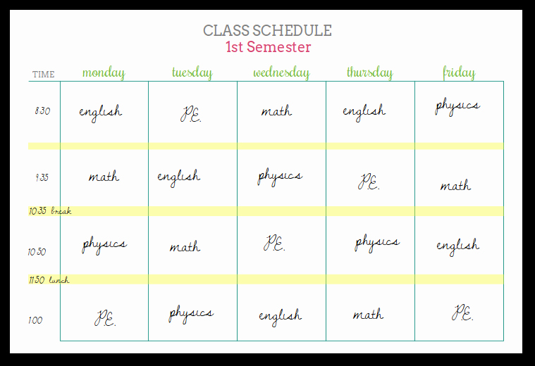 20 College Class Schedule Planner Dannybarrantes Template