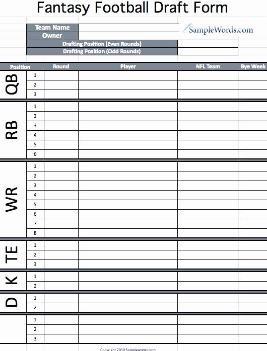  20 Fantasy Football Draft Spreadsheet Template Dannybarrantes 