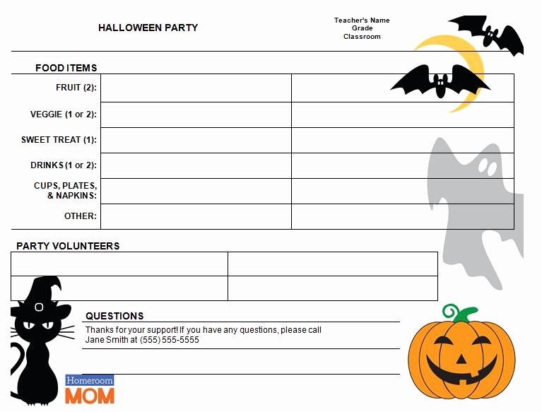  20 Halloween Potluck Signup Sheet Dannybarrantes Template