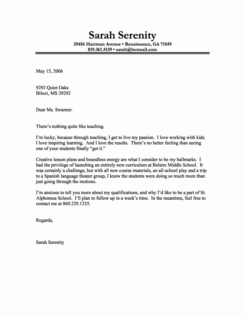 Letter Of Interest Template Teacher