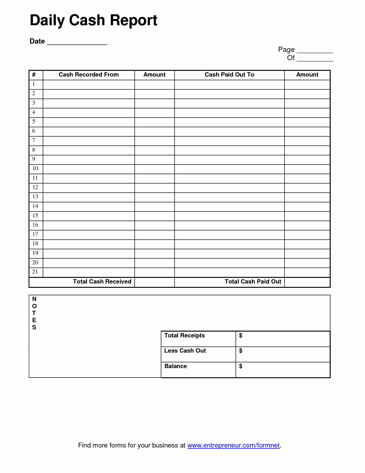 Blank Free Printable Cash Drawer Count Sheet
