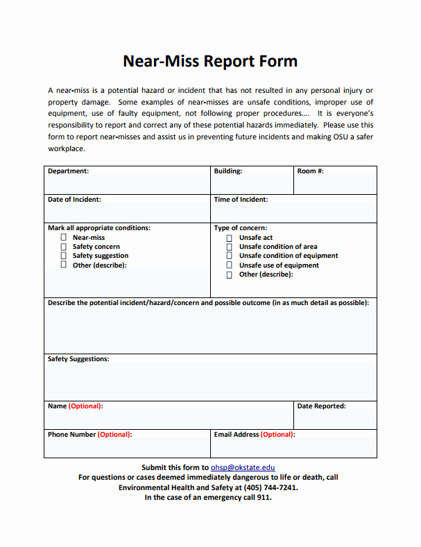  20 Near Miss Reporting Template Dannybarrantes Template
