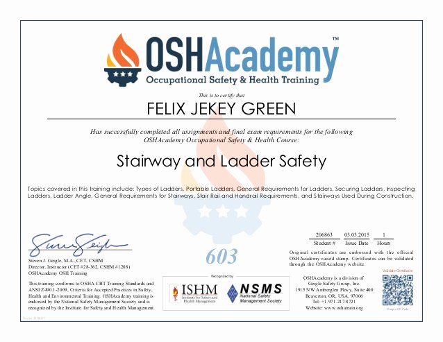 Osha 30 Certificate Template Elegant Felix Osha Certificate 