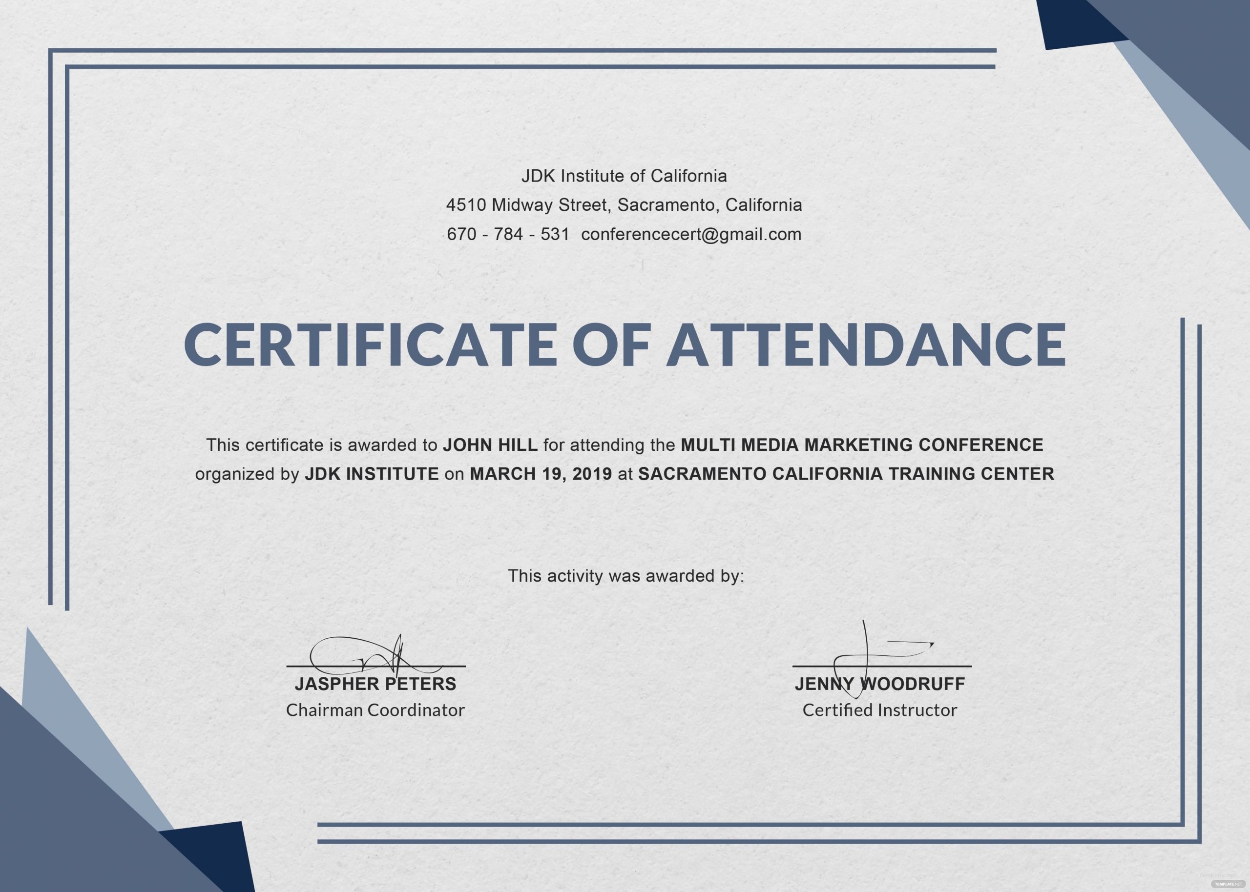 Contoh Certificate Of Attendance