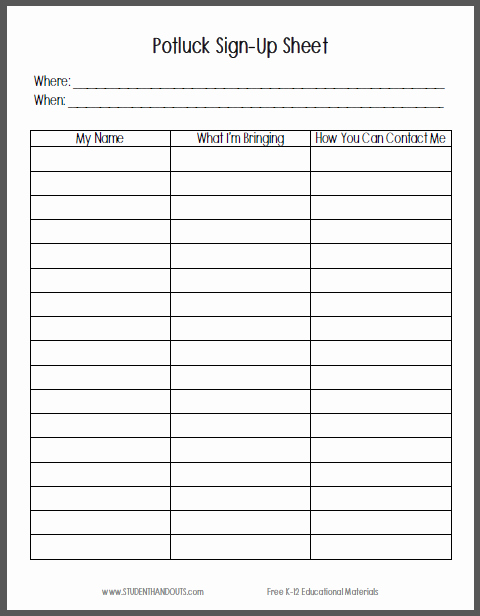  20 Potluck Signup Sheet Excel Dannybarrantes Template