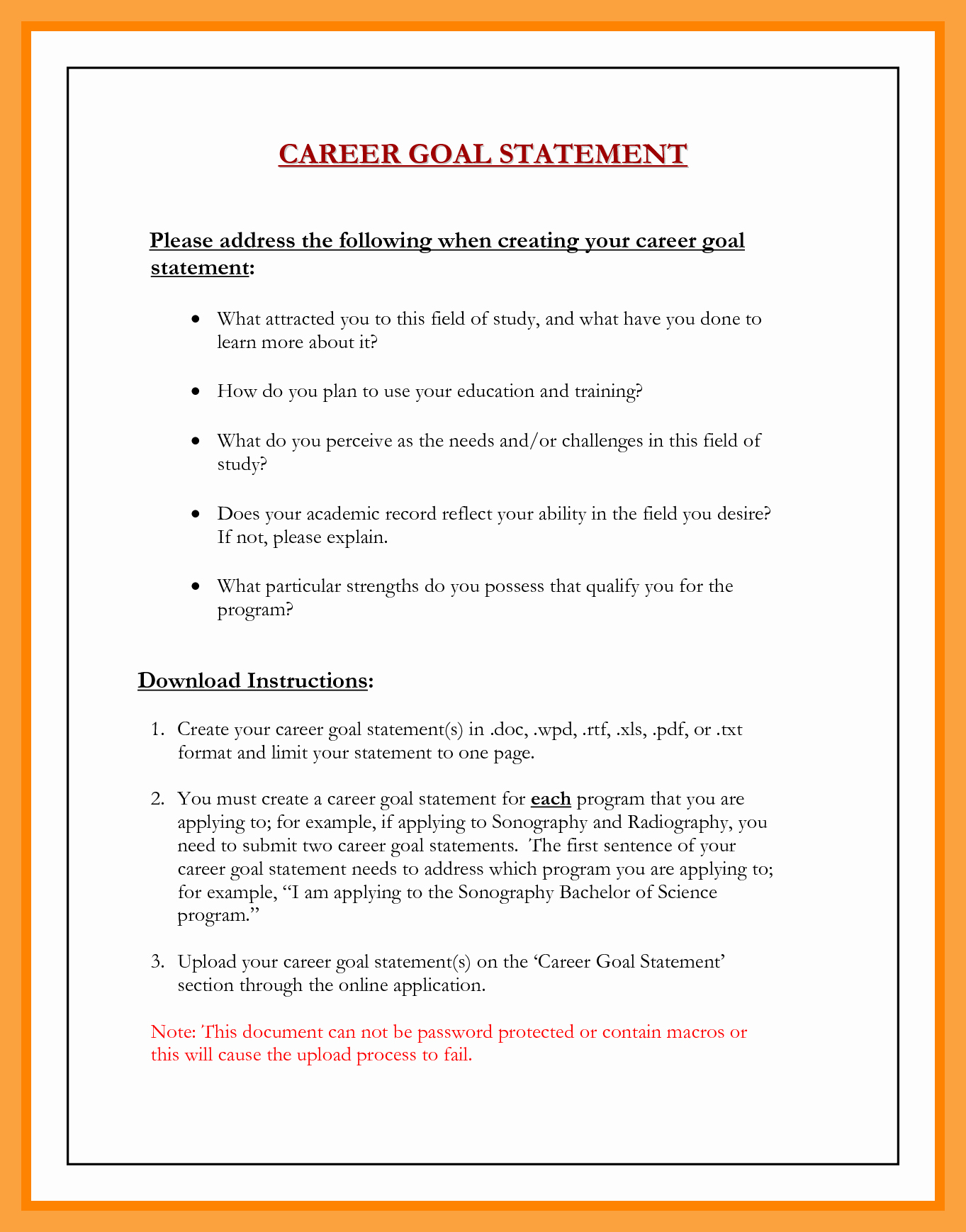  20 Professional Goals Statements Dannybarrantes Template
