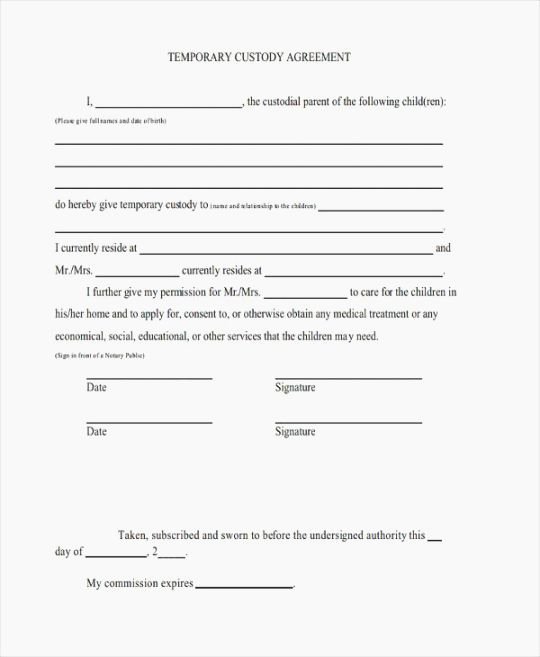  20 Temporary Custody Agreement Dannybarrantes Template