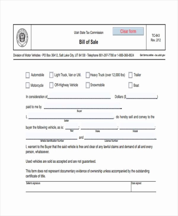  20 Utah Automobile Bill Of Sale Dannybarrantes Template